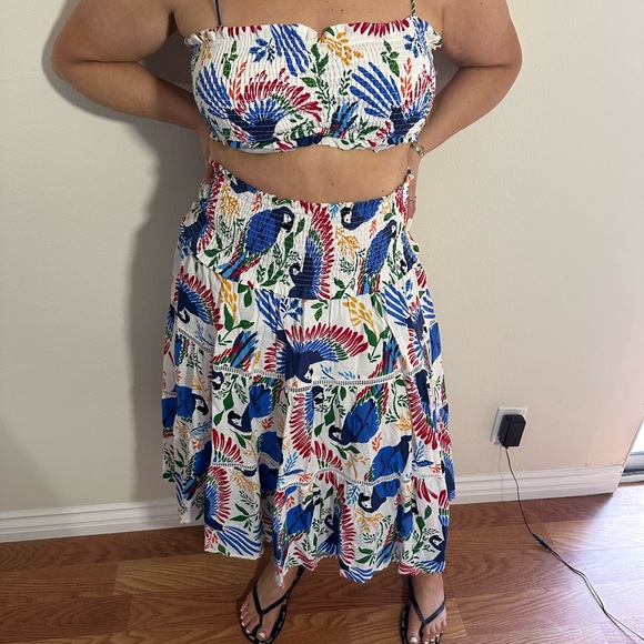 Skirts | House Of Harlow Linen Blend Smocked Crop Top Tiered Maxi Skirt ...